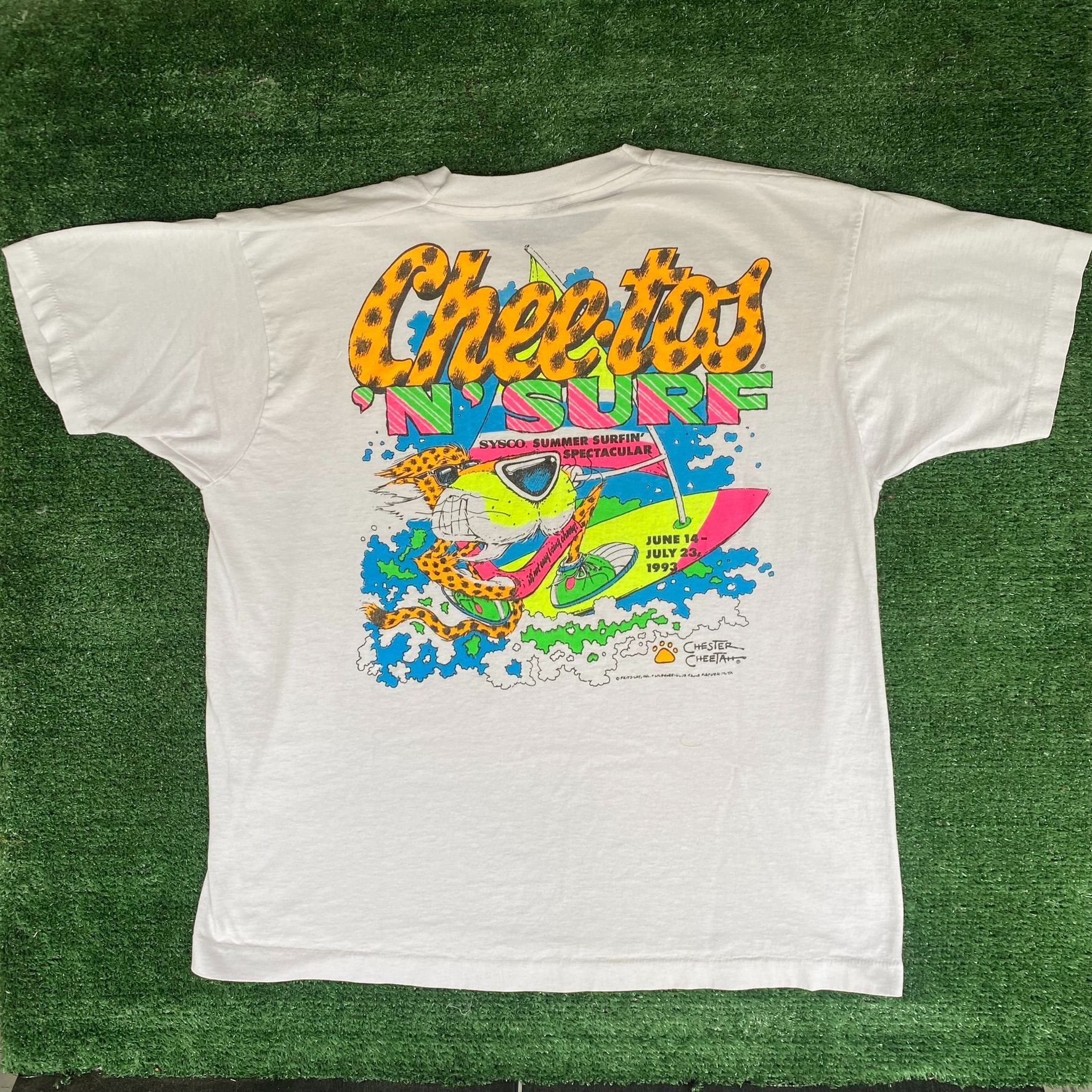 Vintage Vintage 90s Cheetos Surf Shirt Neon Beach Junk Food Promo Te ...