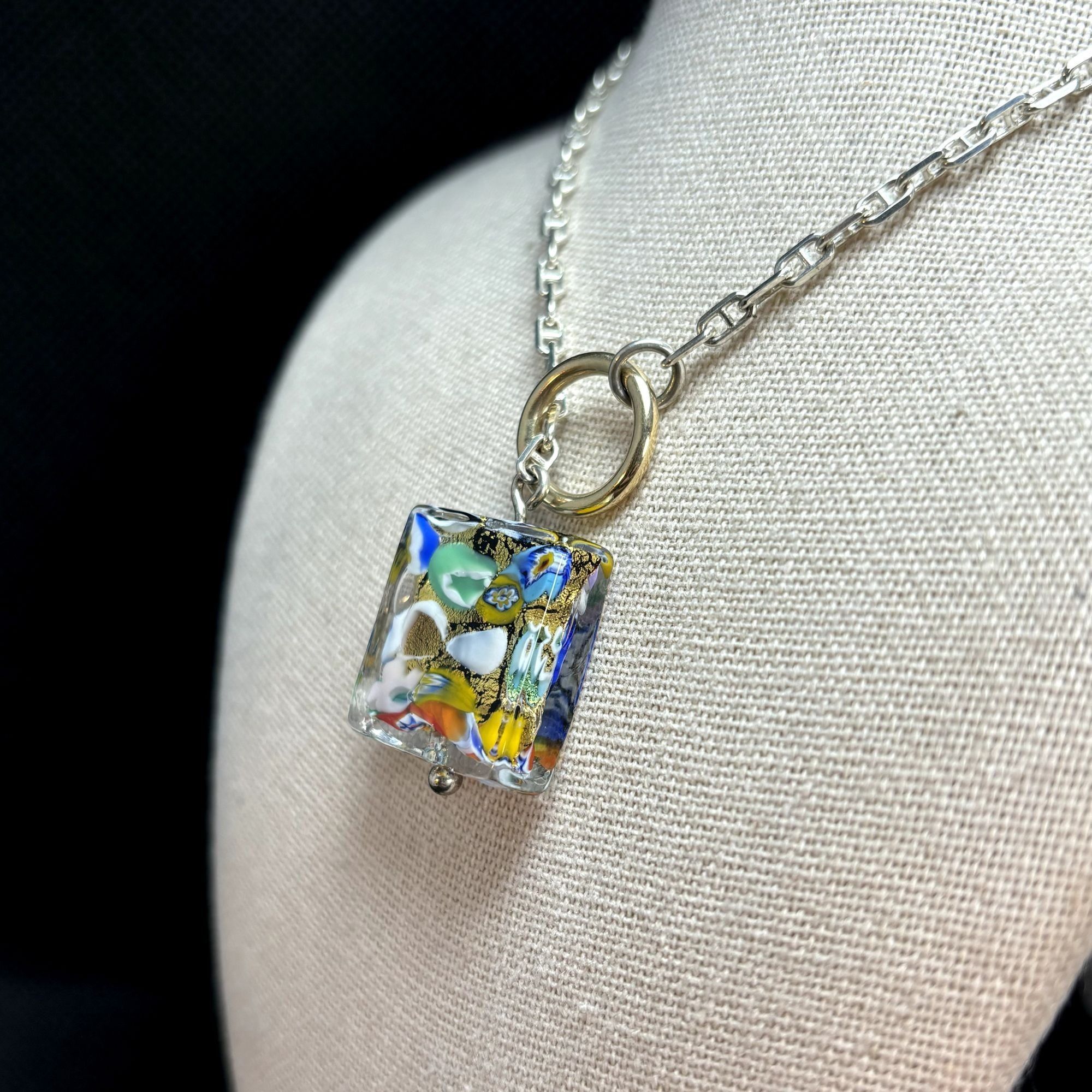 Vintage VTG Sterling Silver 925 Artisan Glass Toggle Design 16" Neck ...