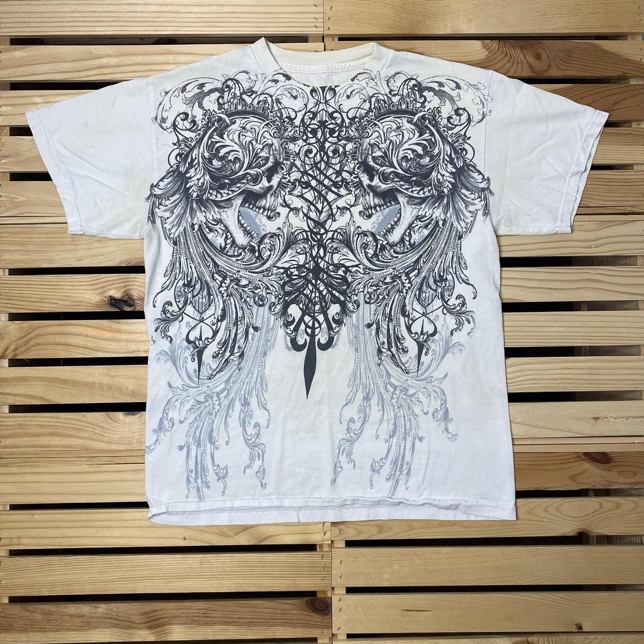Other Skulls & Flowers White Affliction-Style Y2K Tee Size Medium | Grailed