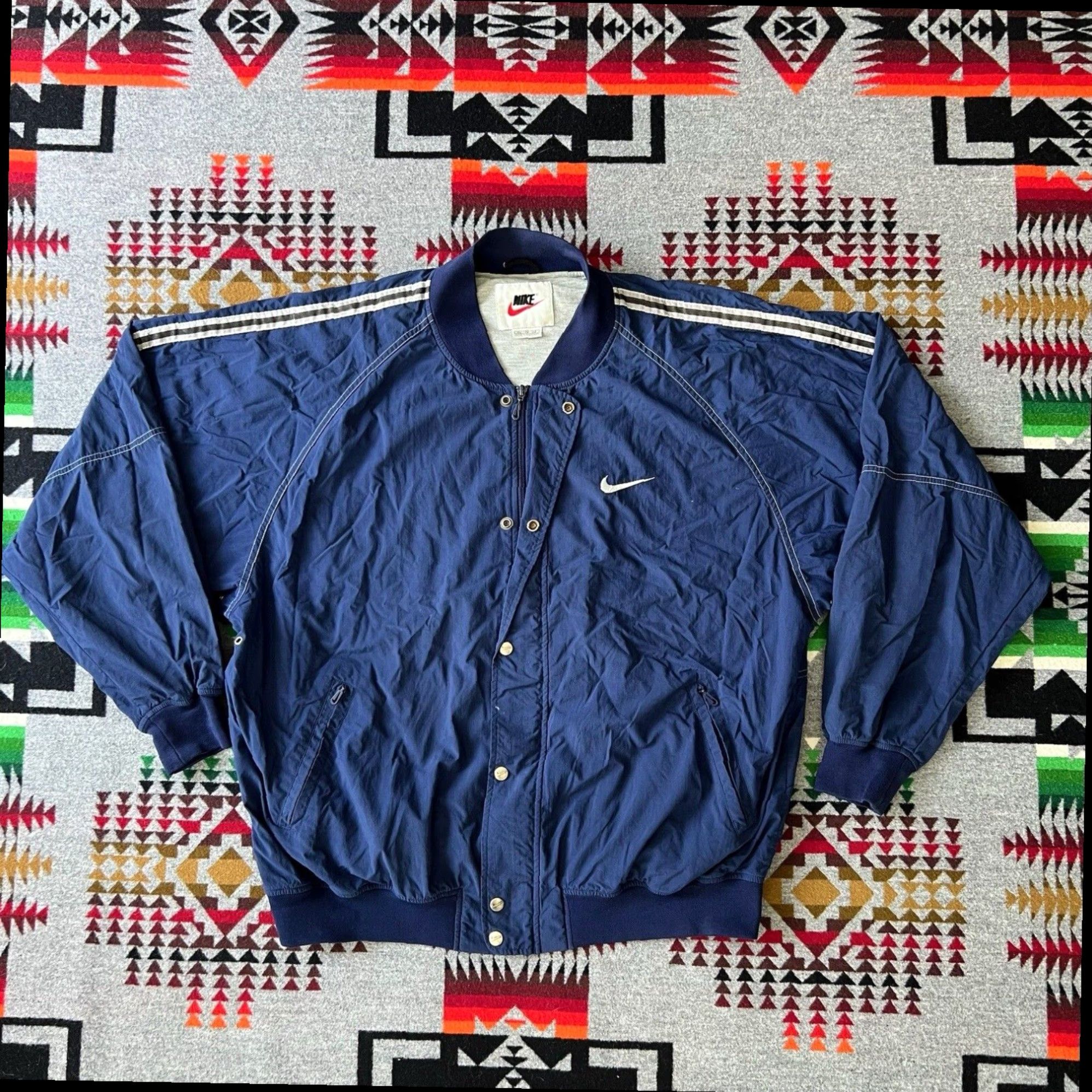 Nike Authentic Large 90s Embroidered Swoosh Snap Full Zip Nike Bomber ...