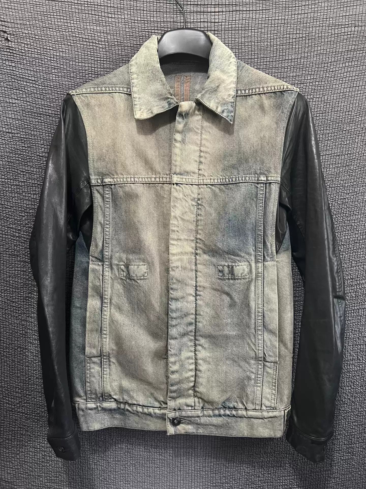 Rick Owens Rick Owens 12ss first year leather sleeve wash jeans jacket ...