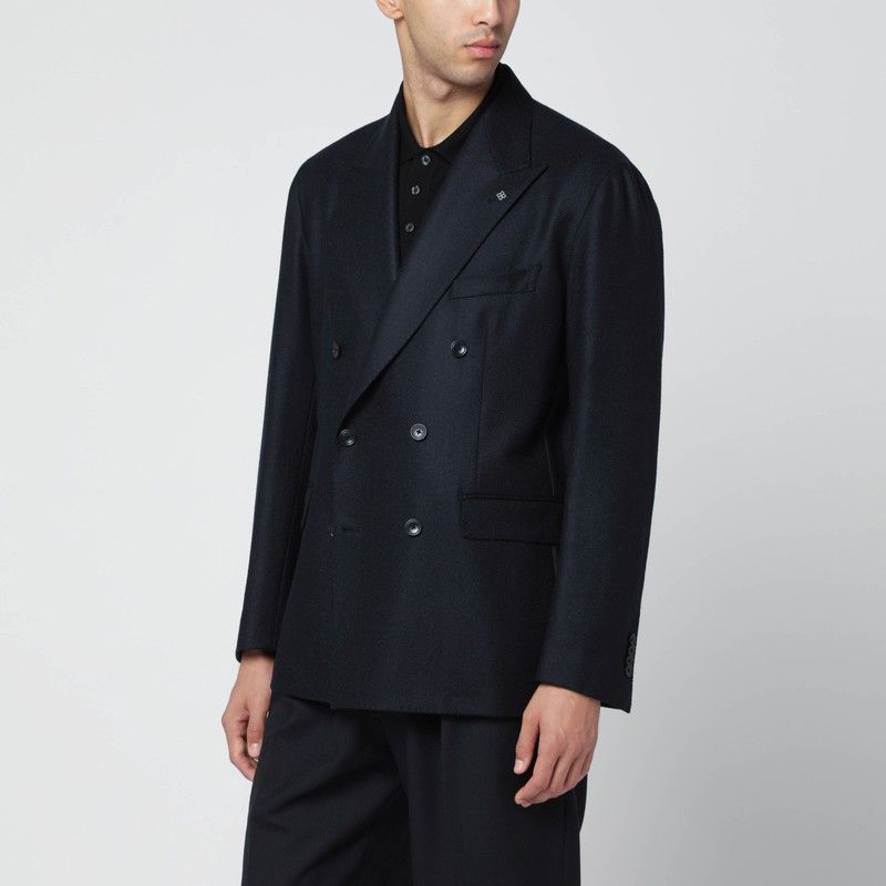 Tagliatore Tagliatore Blue Double-Breasted Jacket In Wool And Cashmere ...