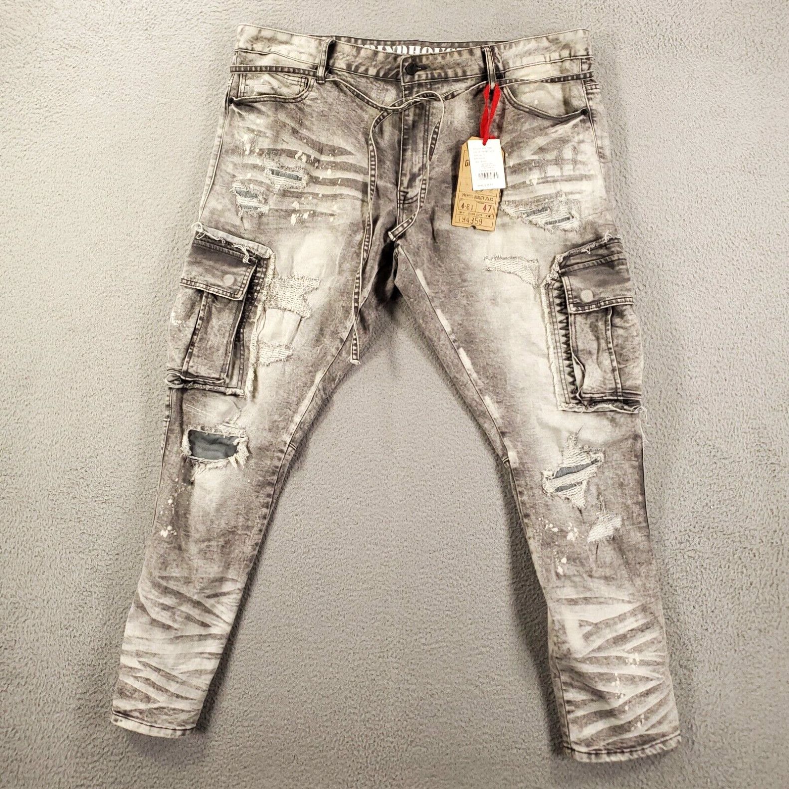 Vintage New Grindhouse Jeans Mens 44 Frost Gray Cargo Pockets Slim Fit Belted Grailed