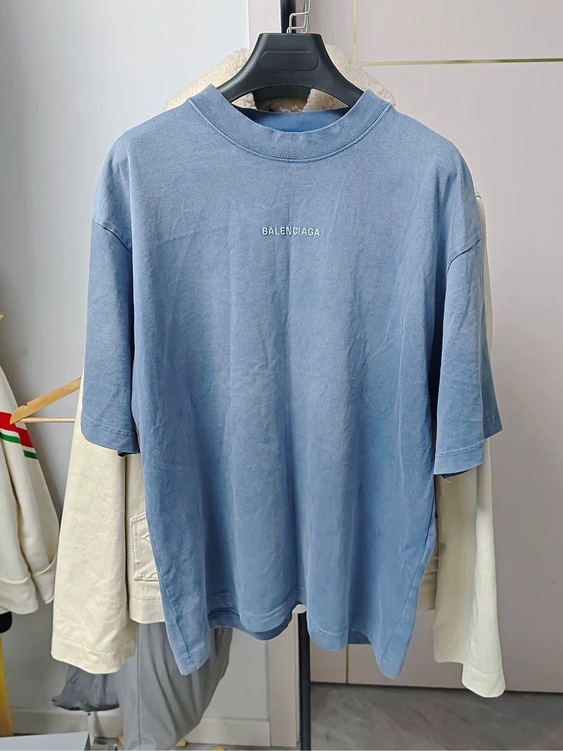 Balenciaga Balenciaga 23 FW haze blue gradient front and back logo emb ...