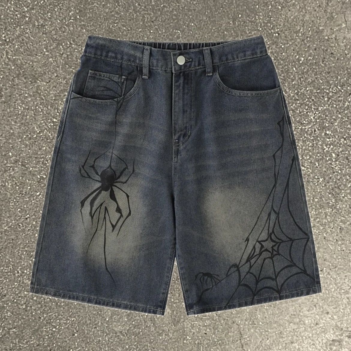 Streetwear × Vintage Custom Spider Web Jorts Denim Jeans Shorts | Grailed