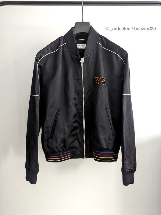 Saint Laurent Paris *NEW* BLACK SATIN LOGO TEDDY JACKET YSL | Grailed