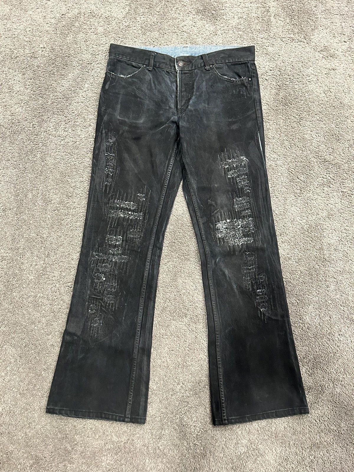 Shellac Shellac Painted Black Distressed Blue Denim Jeans | Grailed
