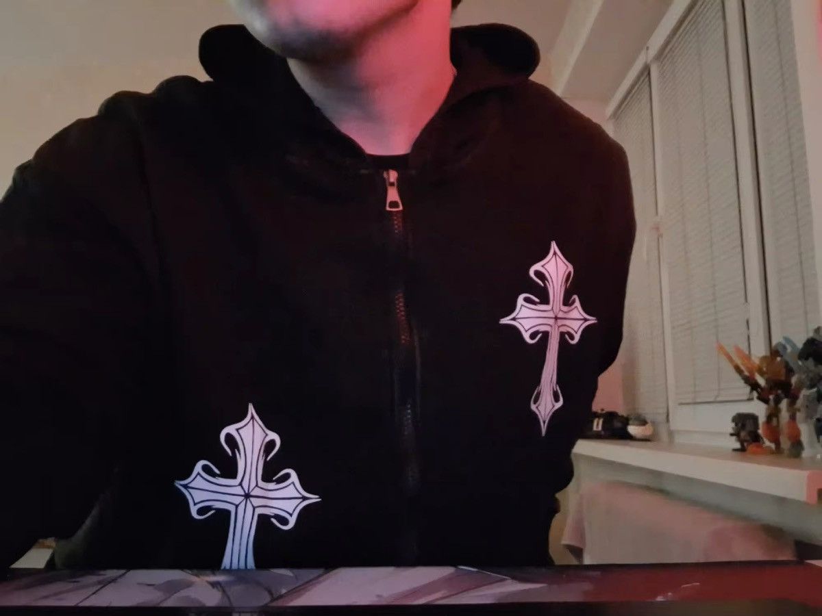 Japanese Brand × Streetwear Goth Hip Hop Cross Print Zip Up Hoodie y2k | Grailed