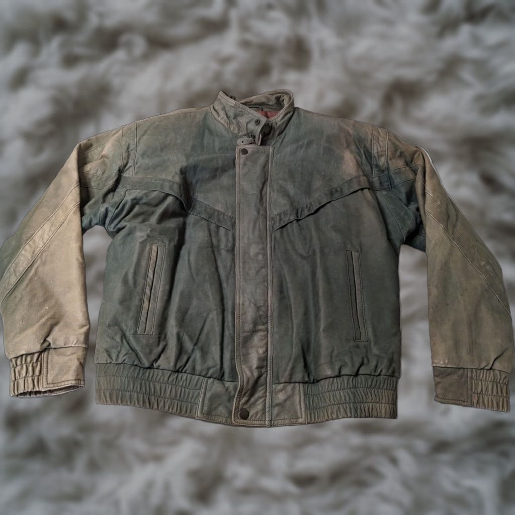 Vintage Clipper Leather Bomber Jacket Men's Large Green Full Zip Mens ...