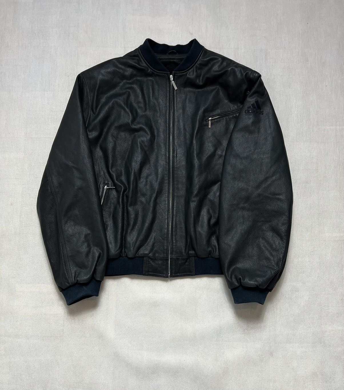 Adidas × Vintage Leather Jacket Adidas vintage 2002 black logo rare ...