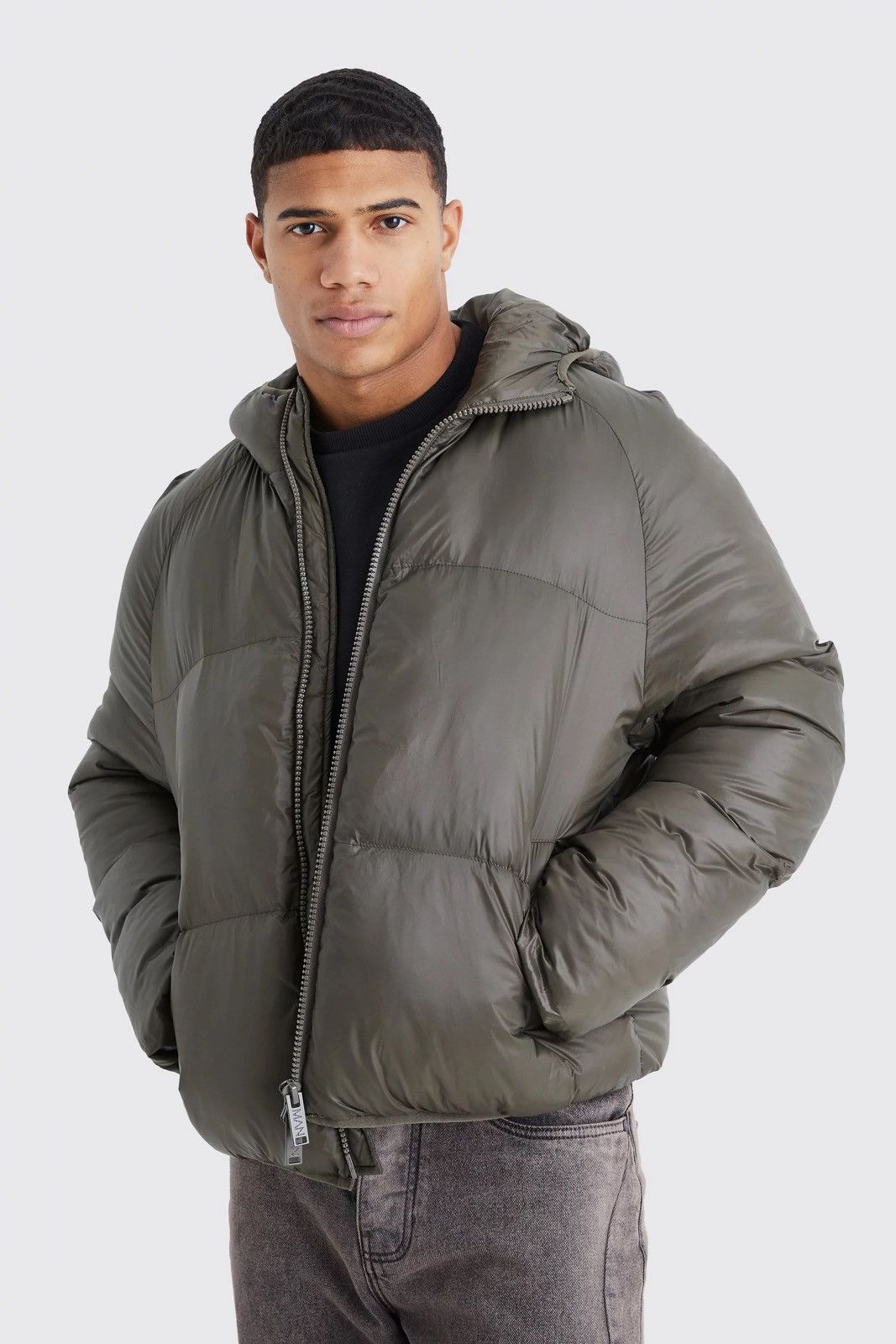 Boohoo × Streetwear × Vintage Oversized Sheen quilted nylon puffer hood ...