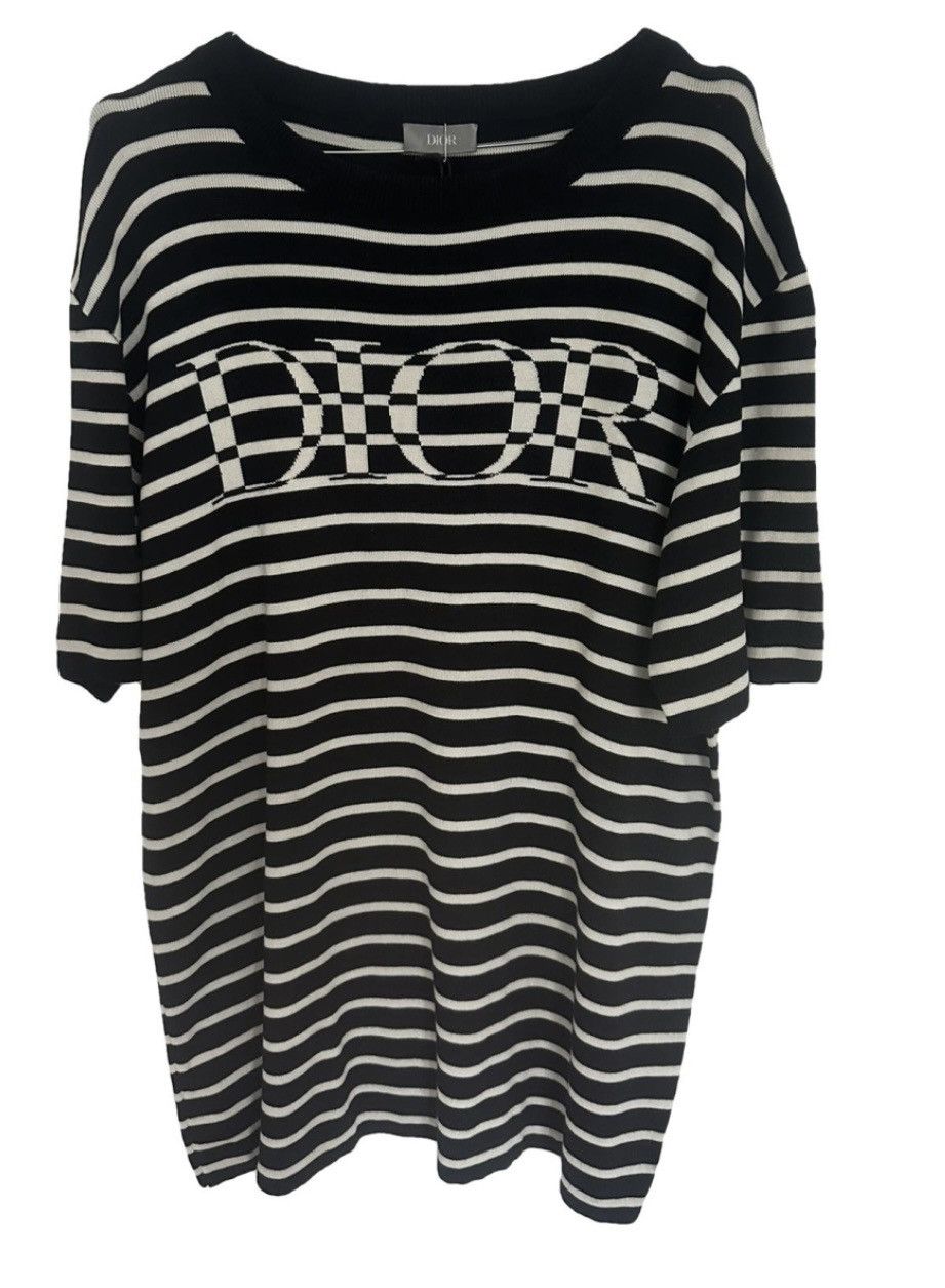 Dior Dior 2021 Black Ivory Striped Logo Knit Oversized T-shirt | Grailed