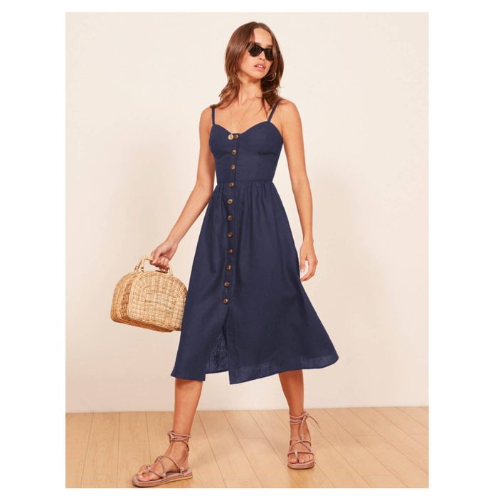 Reformation Reformation Thelma Linen Midi Dress Navy Blue | Grailed