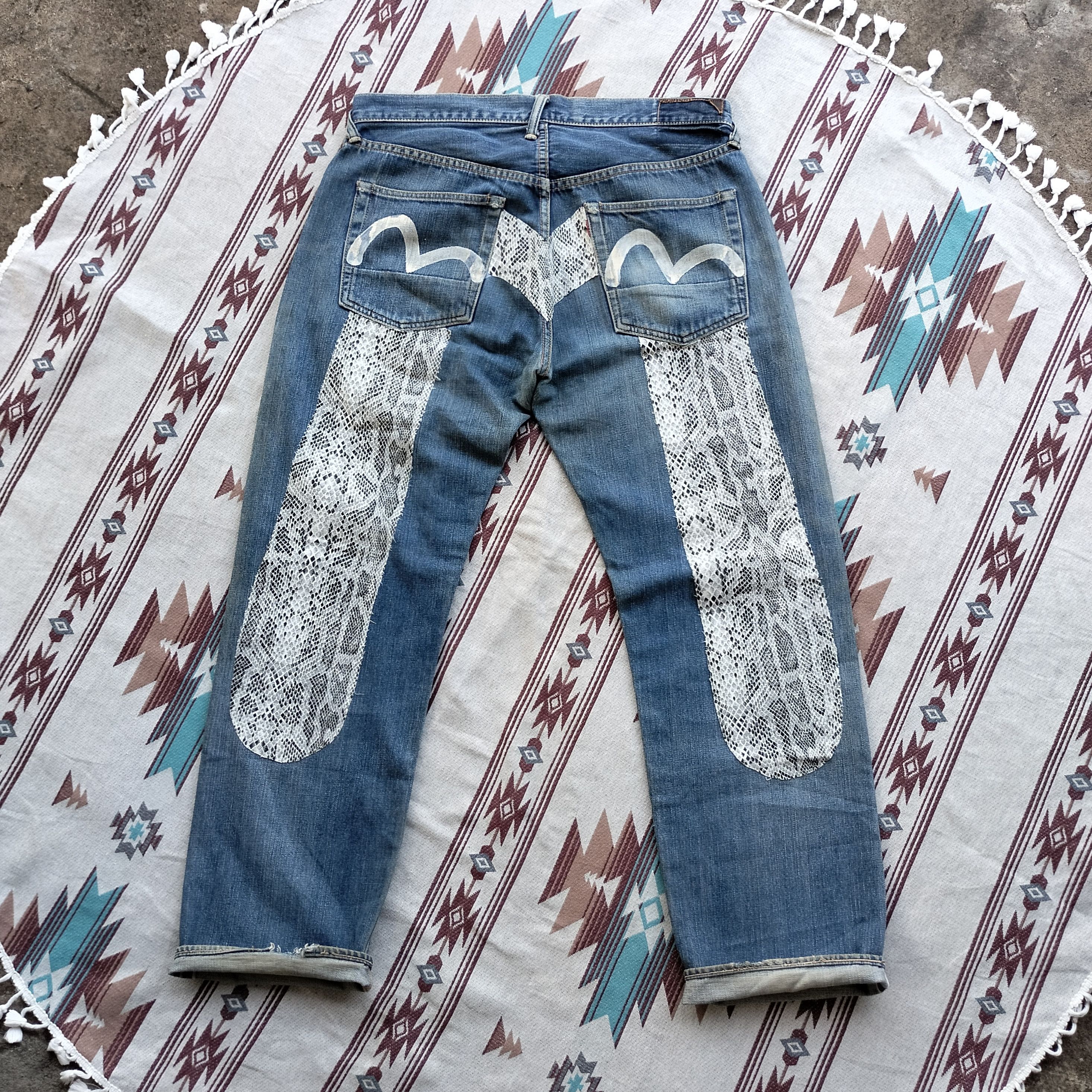 Evisu Vintage Evisu selvedge daicock snake skin patches distressed ...