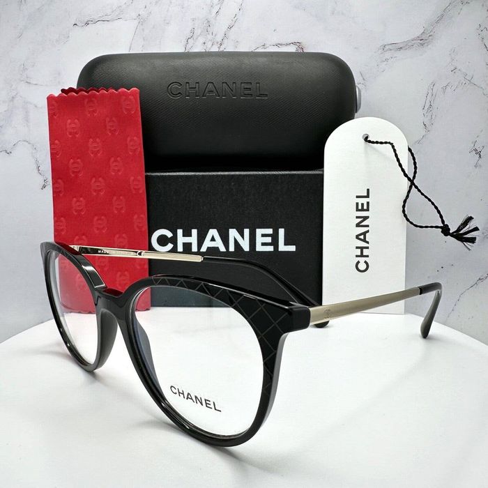 Chanel Chanel Eyeglasses 3378 Quilted Round Black Acetate Gold CC | Grailed