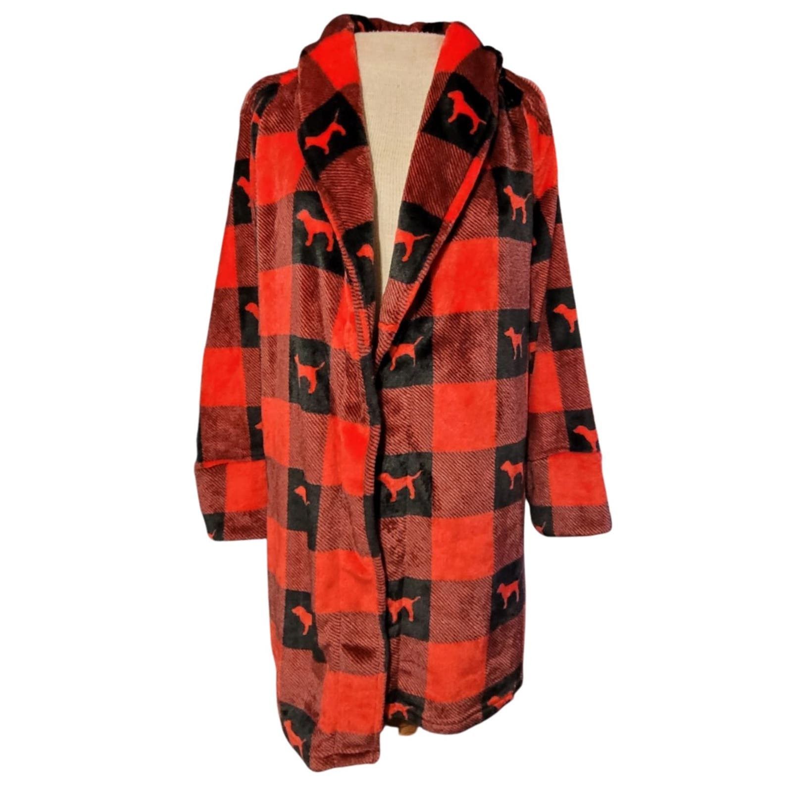Pink Pink by Victoria Secret Red and Black Check Fuzzy Robe | Grailed