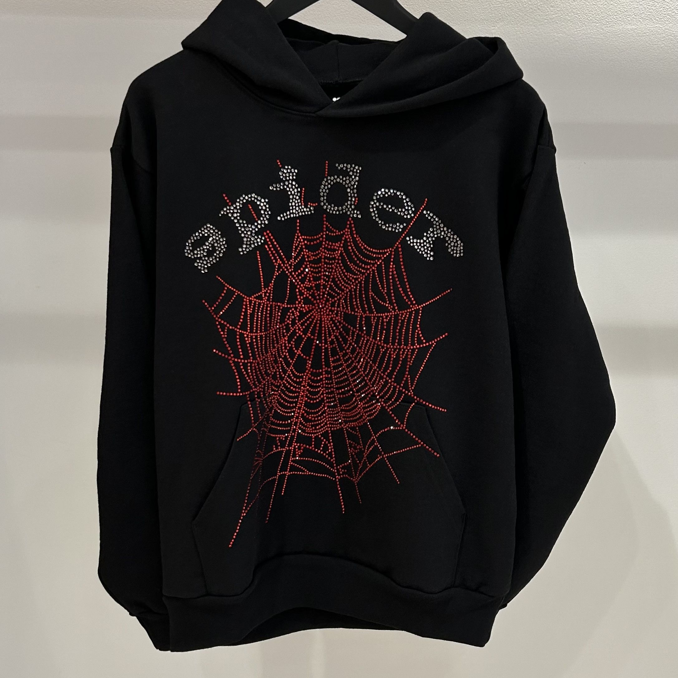 Sp5der Sp5der OG Rhinestone Logo Hoodie Black | Grailed