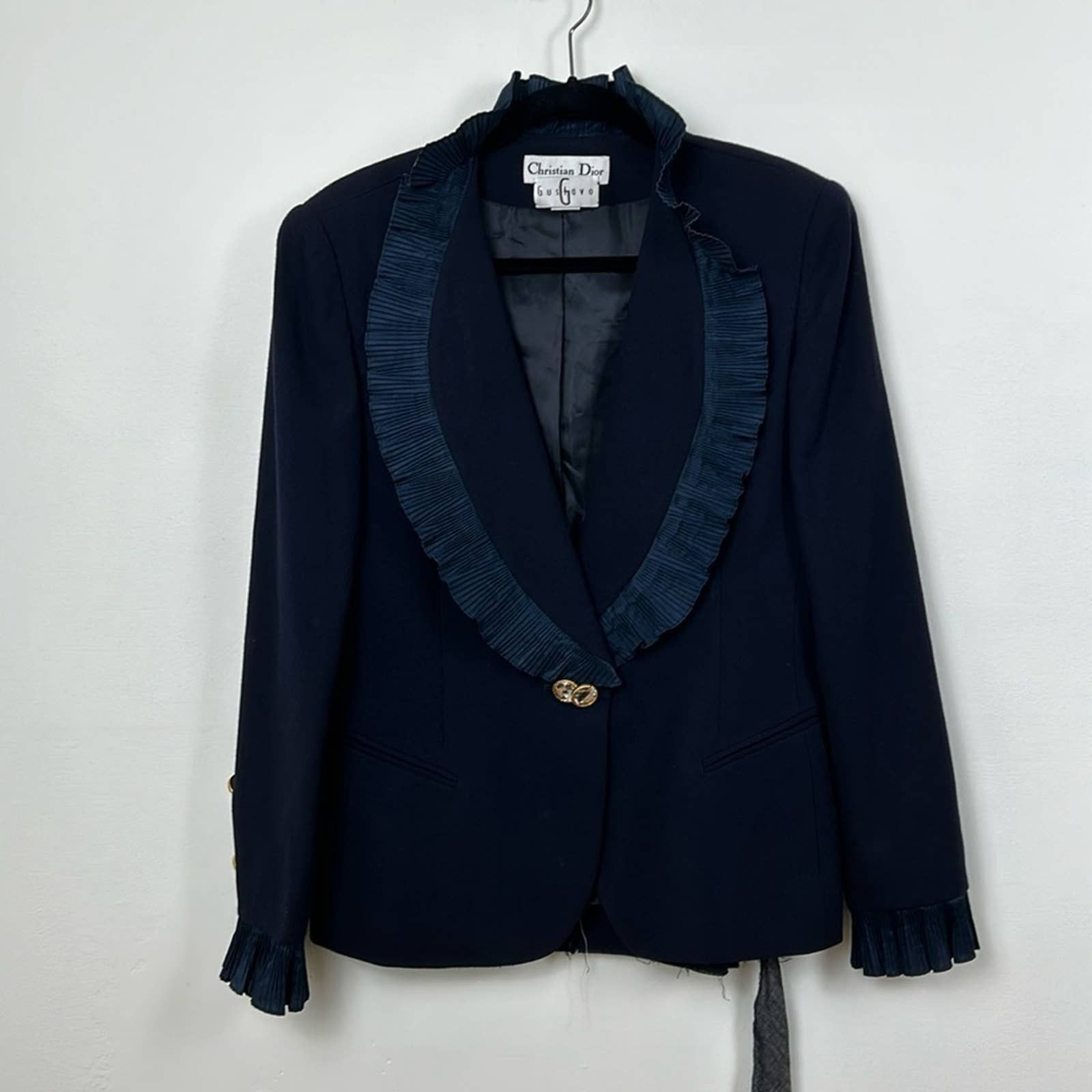 Dior Christian Dior Blue Jeweled Ruffle Blazer | Grailed