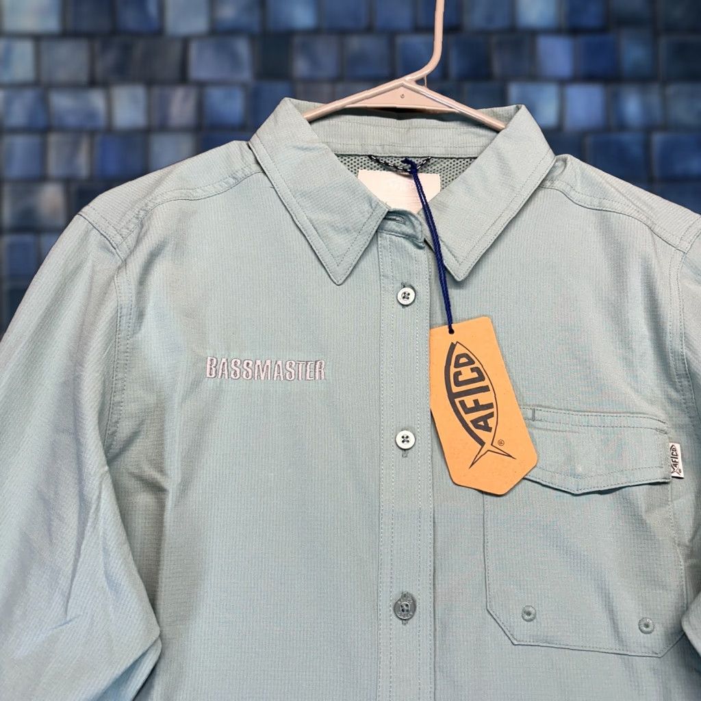 Logo 7 AFTCO Ace LS Button Down Shirt Men’s L Aquafier Green Fish ...