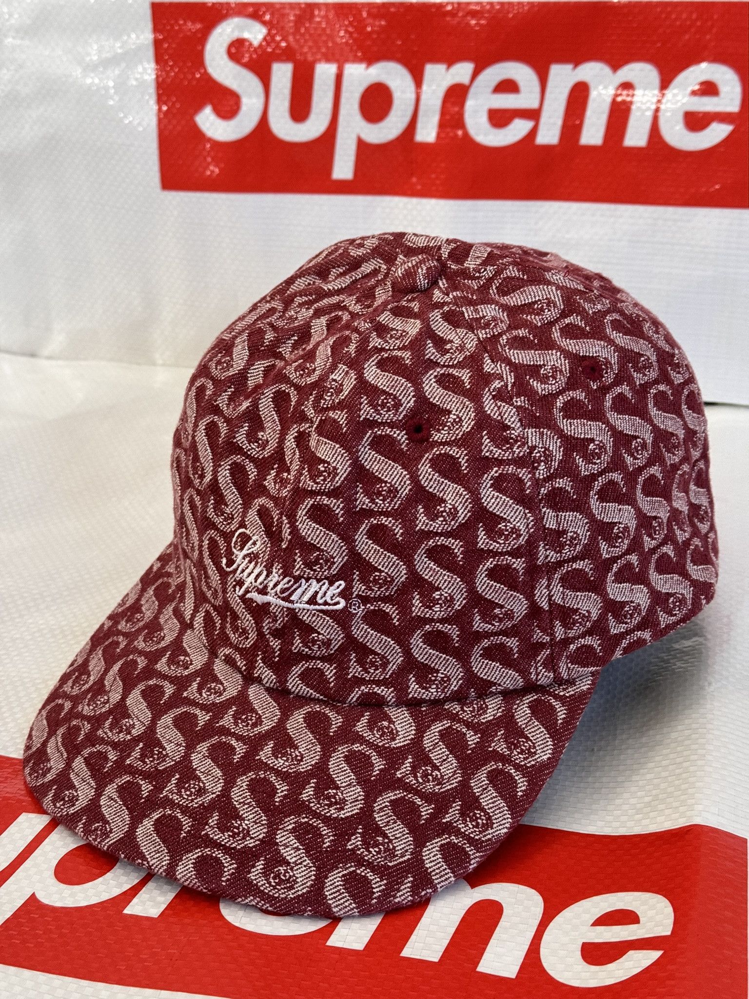Supreme Supreme Monogram Denim 6-Panel Red | Grailed