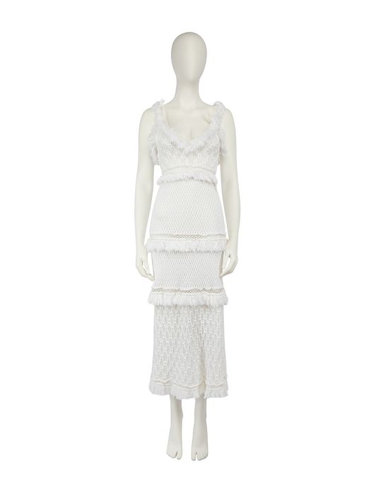 Jonathan Simkhai White Crochet Fringed Midi Dress | Grailed