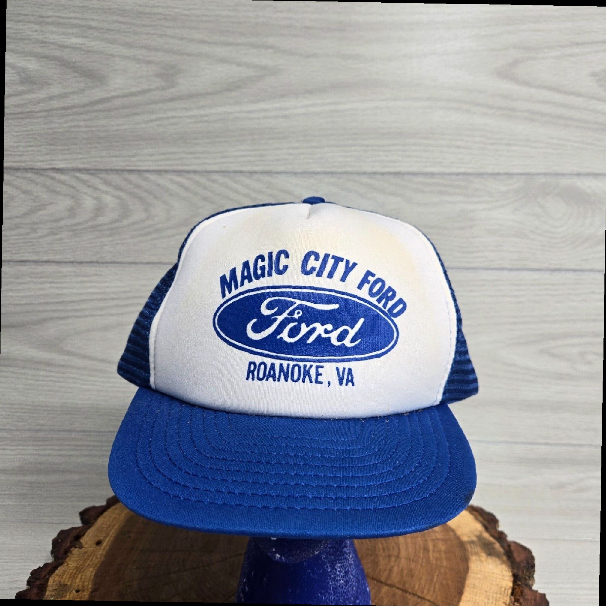 Ford Vintage Inspired Trucker Style Snapback Hat with Mesh Back in Blue ...
