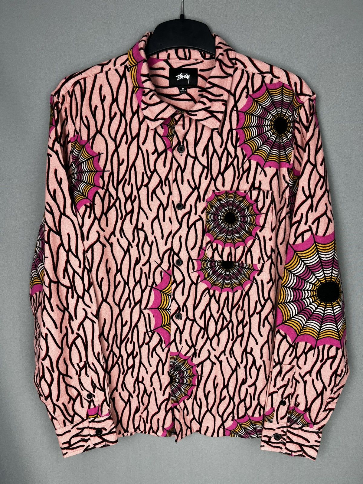 Streetwear × Stussy stussy spider web flannel shirt size M | Grailed