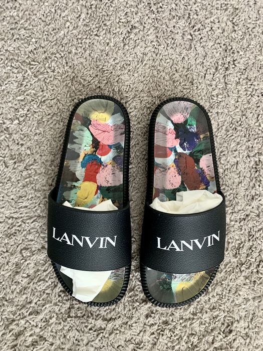 Lanvin LAST DAY $560 Logo Paint Splatter Slide Sandals | Grailed