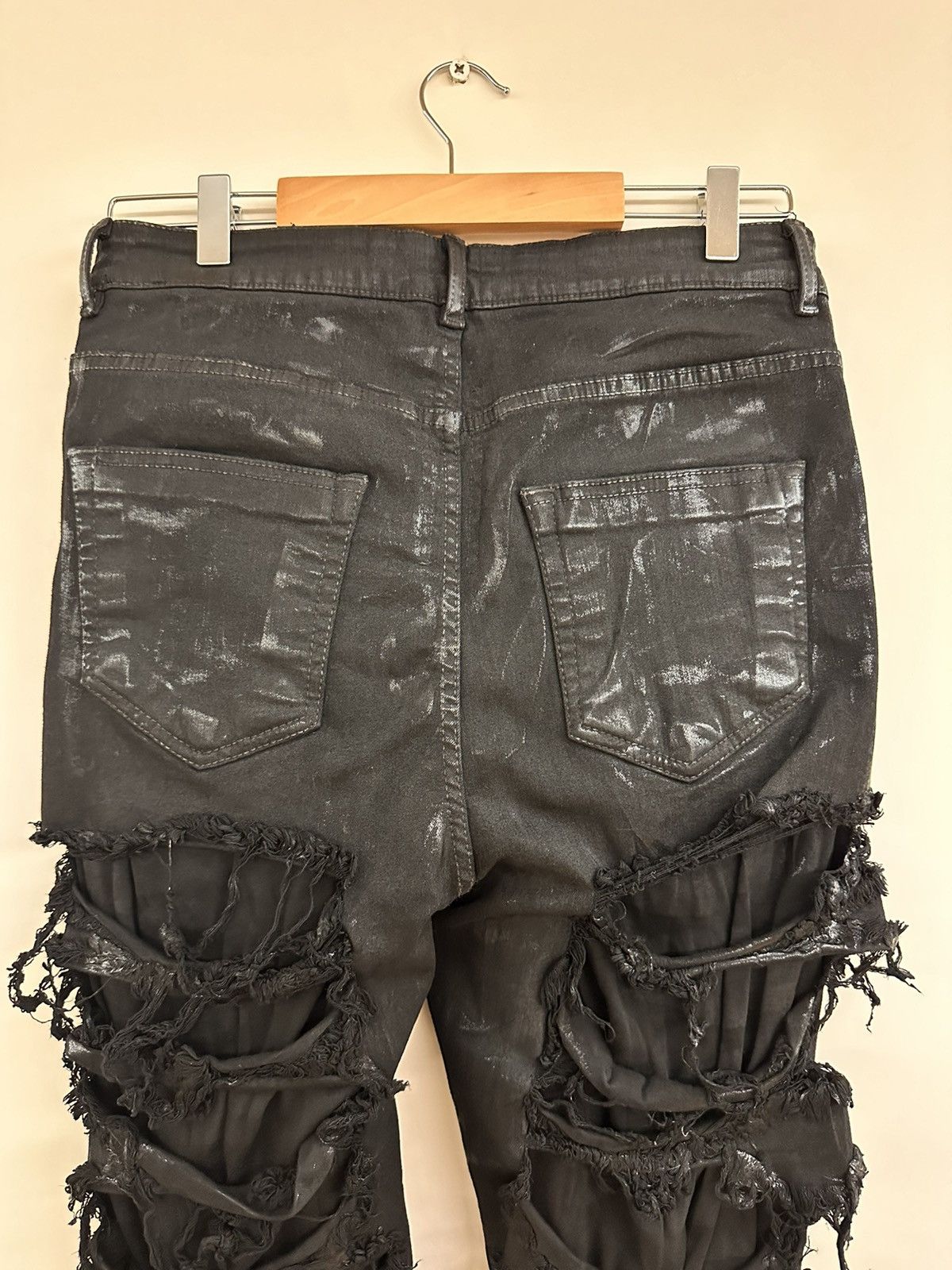 Rick Owens RICK OWENS WAXED SLASHED DETROIT CUT DENIM | Grailed