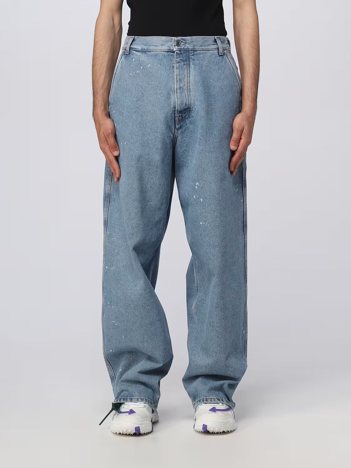 Off-White Blue Paint Splatter Logo Tab Wide-Leg Jeans | Grailed