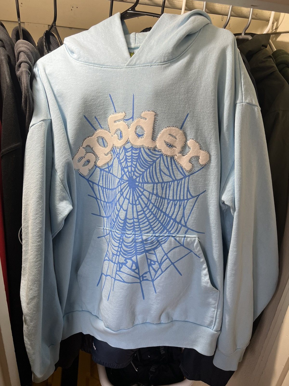 Sp5der × Young Thug Spider Worldwide “Sp5der” Hoodie XL, Sky Blue | Grailed