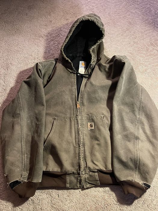 Vintage VTG ‘02 Carhartt 2XL Jacket CHT Duck Hooded DISTRESSED FADED ...