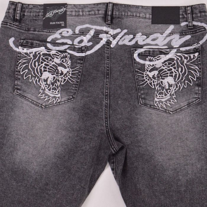 Ed Hardy NEW Ed Hardy Mens Jeans 42 Slim Taper Grey Denim Tiger | Grailed