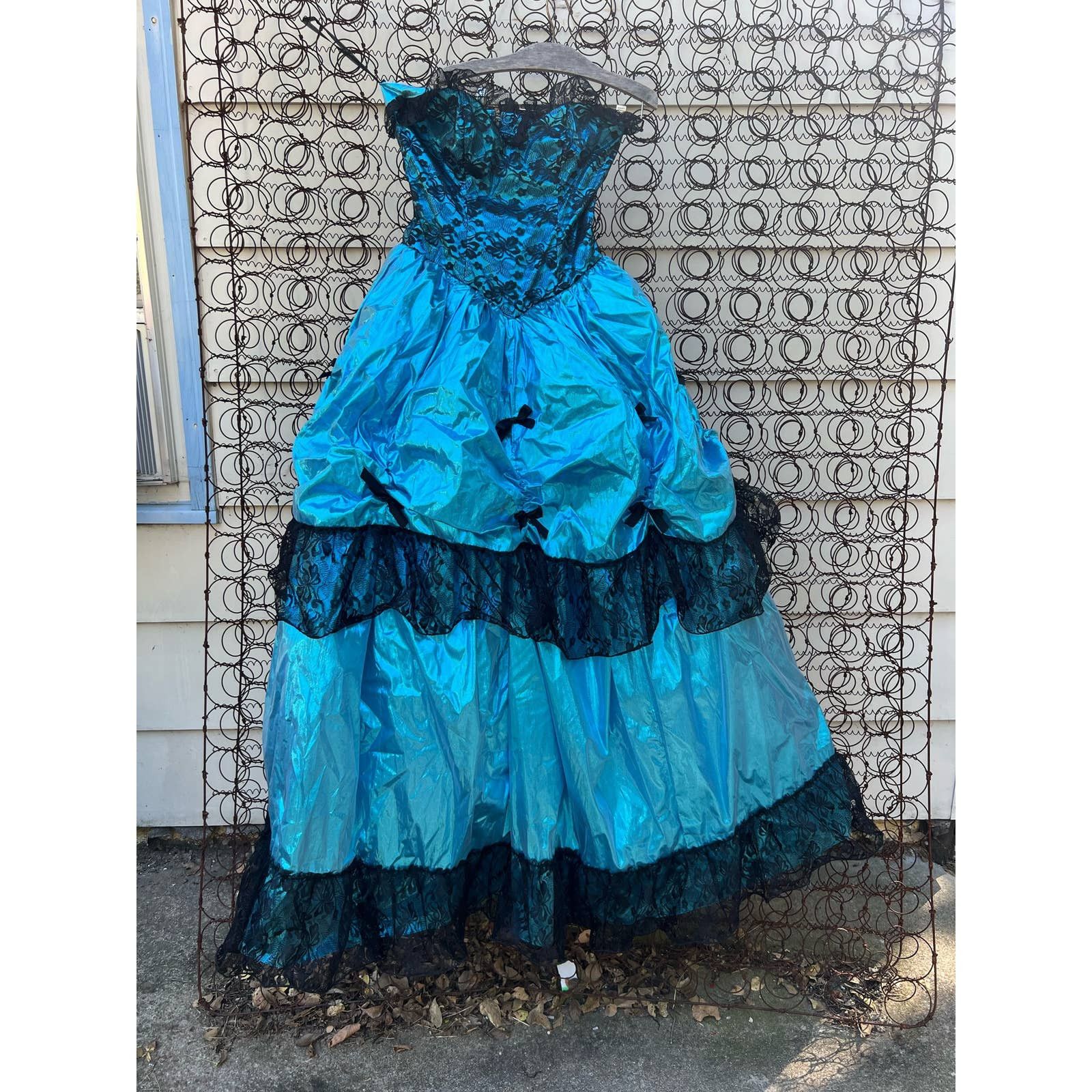 Vintage 80s Dirty Dancing Aqua Blue Black Lace Ruffled Prom Dress | Grailed