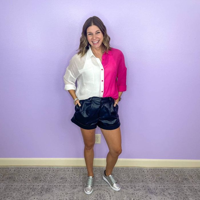 Designer AND THE WHY Liz Color Block Top In Pink And White | Grailed