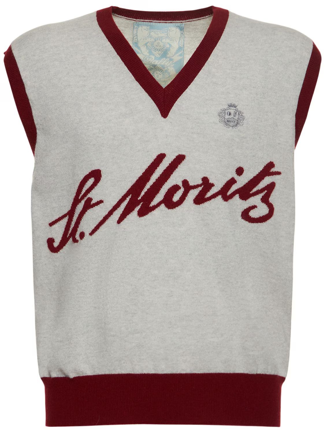 Bally o1y1224 Logo Cashmere Knit Vest in Light Grey/Burgundy | Grailed