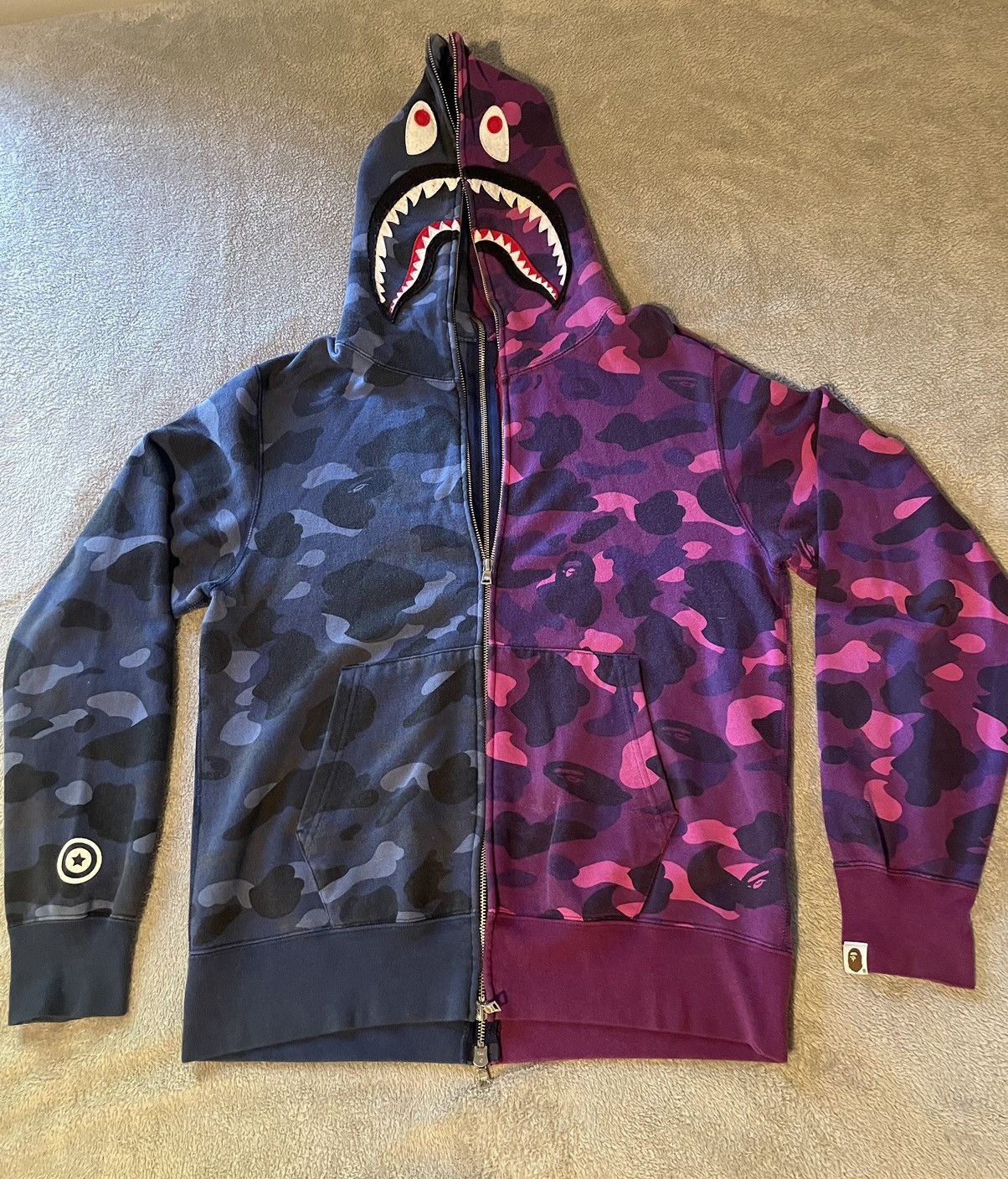 Bape Color Camo Split Half Shark Full Zip Hoodie | Grailed
