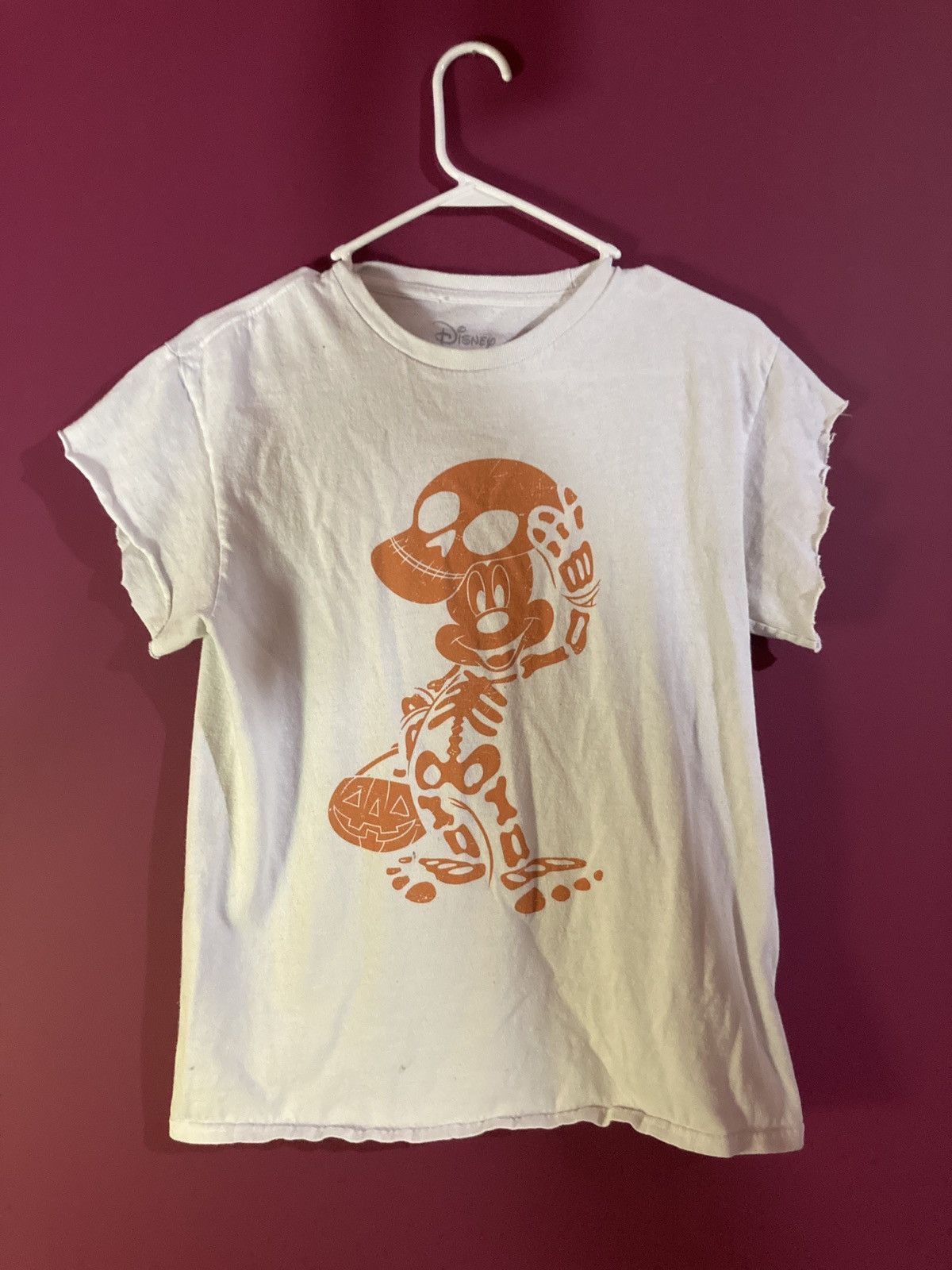 Custom × Disney × Streetwear Ripped sleeve Mickey skeleton shirt | Grailed