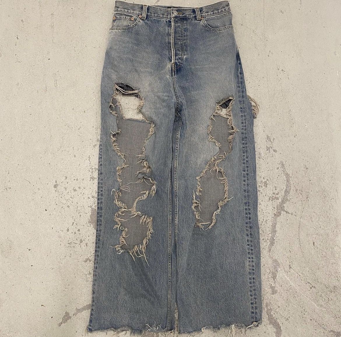 Balenciaga Aw21 afterworld destroyed shredded torn blue jeans | Grailed
