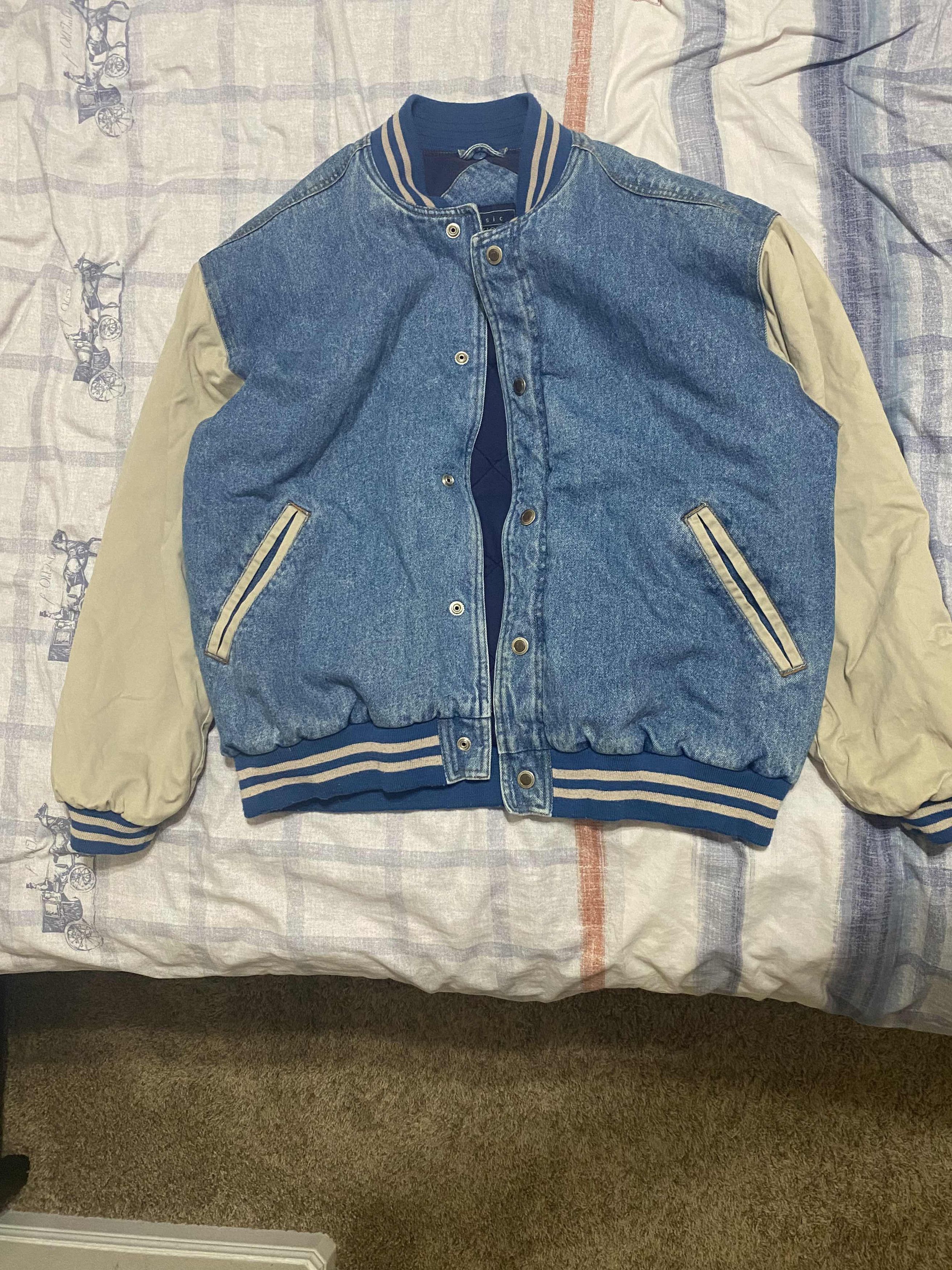Basic Editions Blue and Beige Varsity Jacket | Grailed