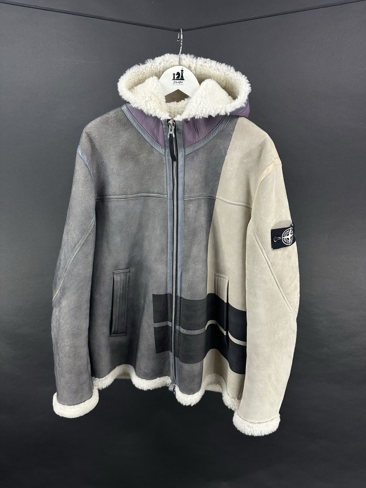 Stone Island Stone Island hand sprayed over Sheepskin Lederjacke | Grailed