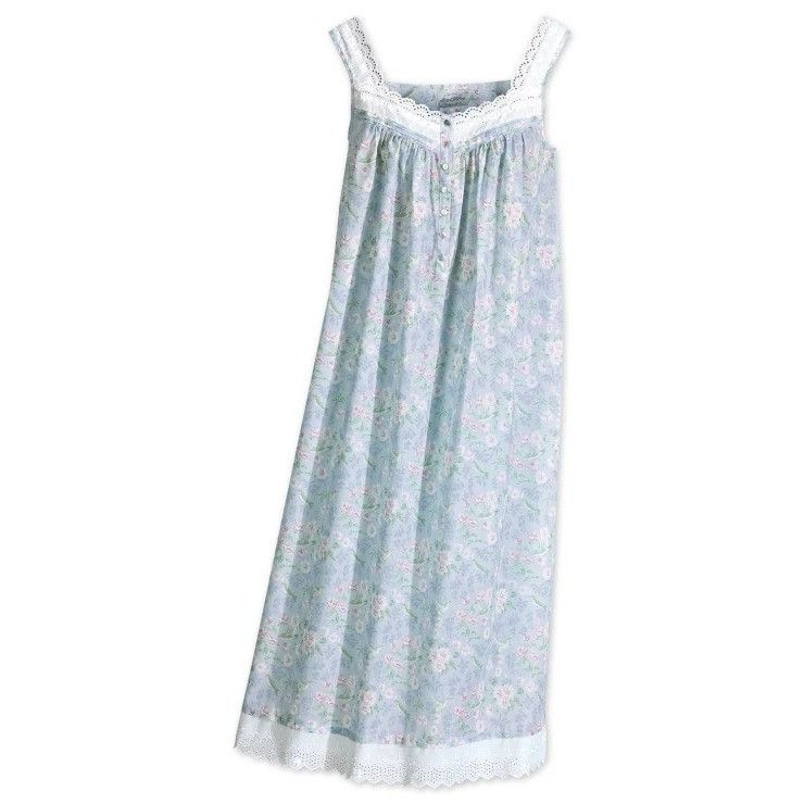 Vintage Lanz Of Salzburg S Blue Floral Hummingbird Nightgown Sleevel ...
