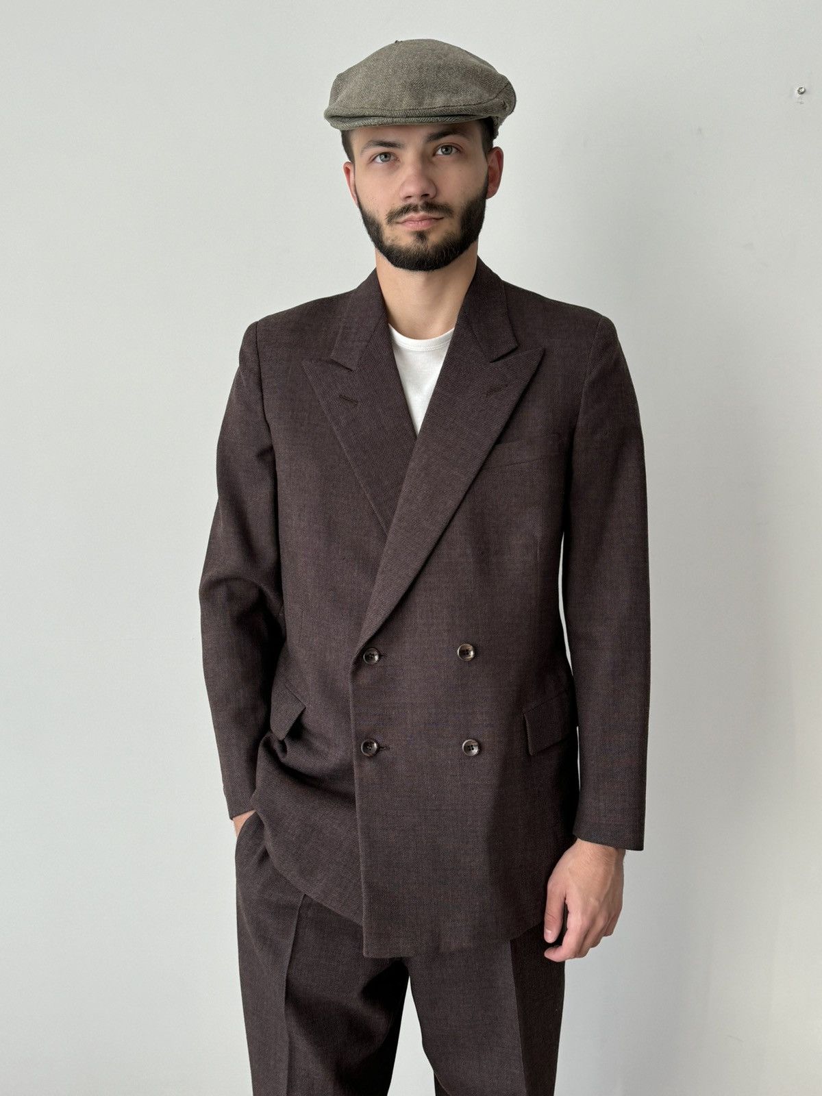 Antique × Bespoke × Suit Antique ≈1940s Swiss Double Breasted Brown ...