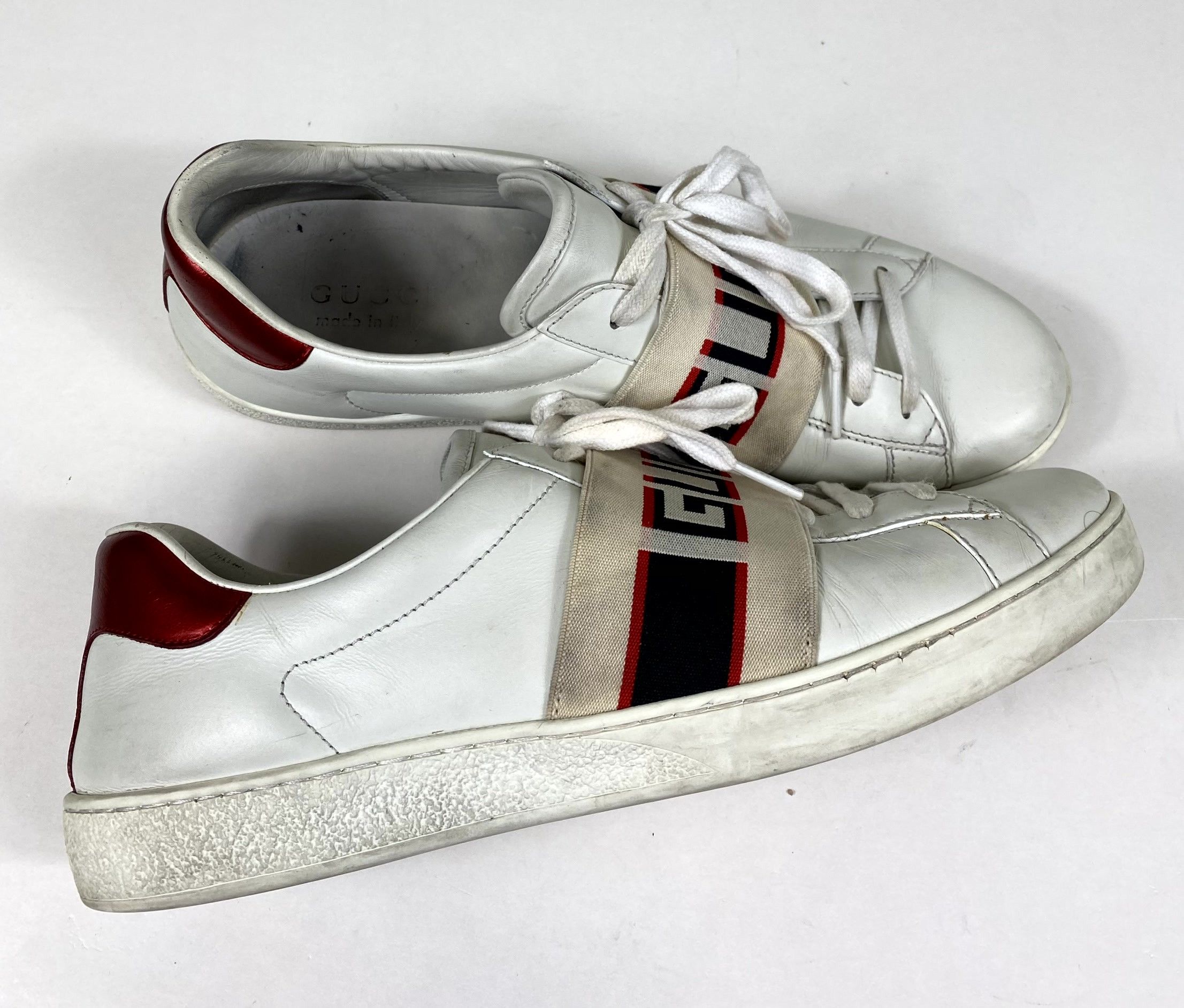 Gucci Gucci Ace Stripe Elastic Band Spell Out Logo Ivory Sneakers | Grailed