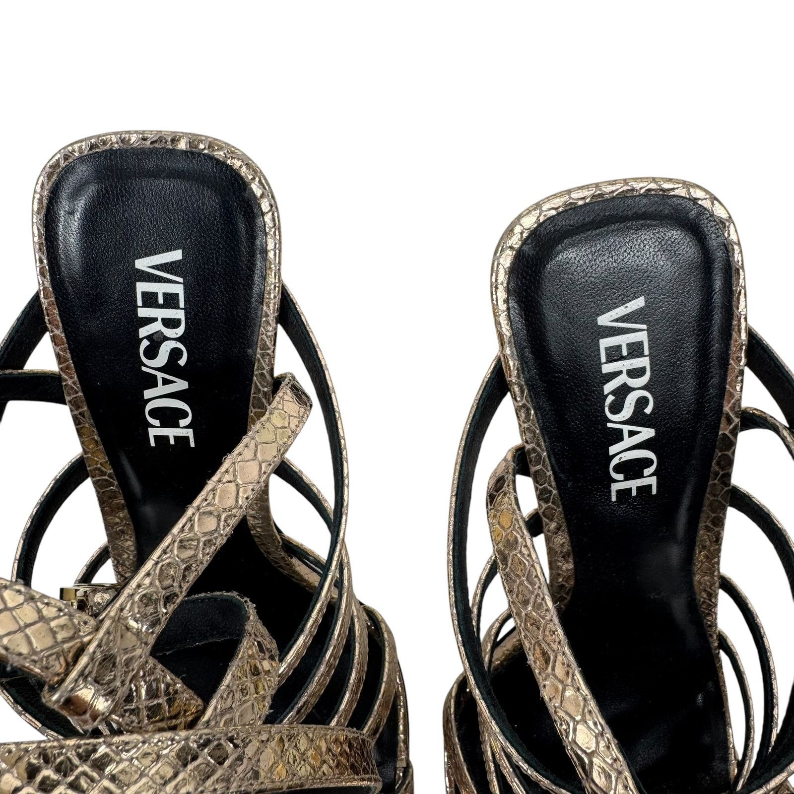 Versace Versace Lycia Structure Caged Sandals Snake Effect Leather ...