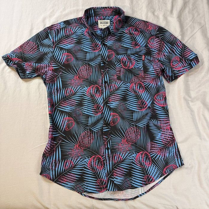Rvlt RSVLTS Shirt Mens Large Pink Blue Hawaiian Pineapple Button | Grailed