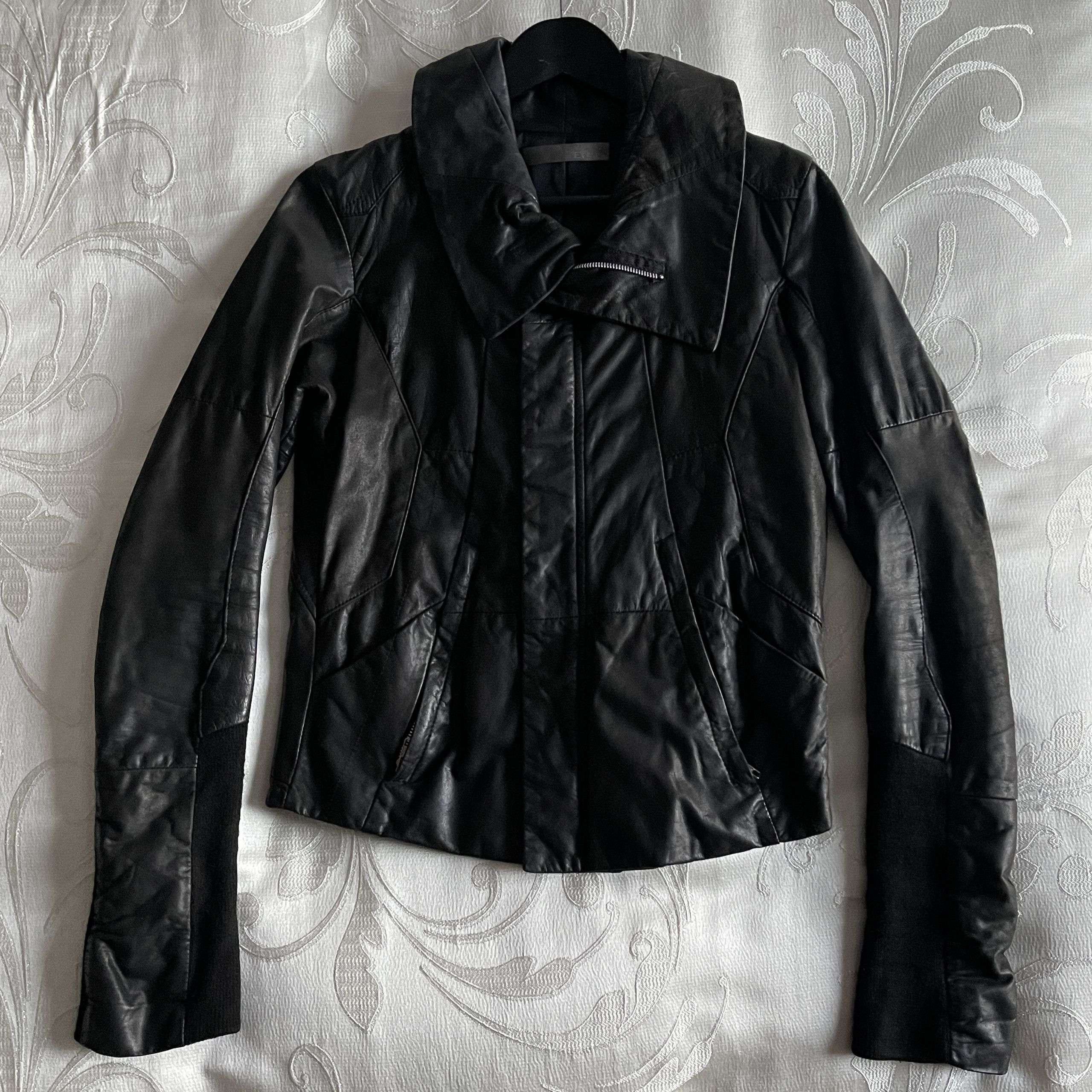 Ekam EKAM - Black Funnel Neck Lamb Leather Jacket | Grailed