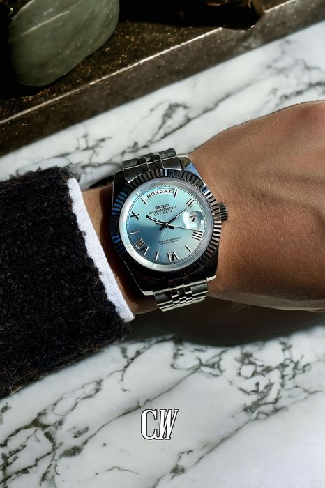 Custom Seiko Mod Daydate Ice Blue Platinum Rare Watch Grailed 