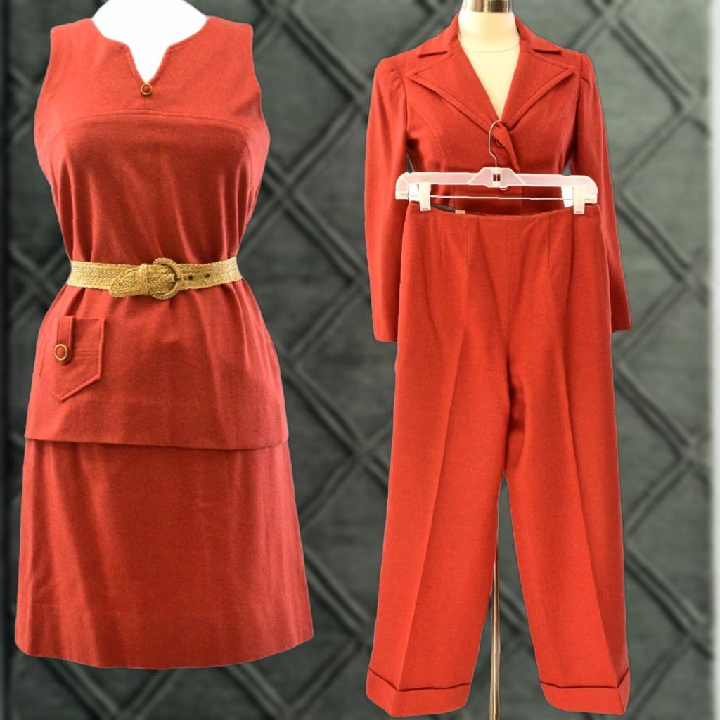 Pendleton VINTAGE Pendleton Orange Wool 4-Piece Pant Suit Blazer Jumper ...