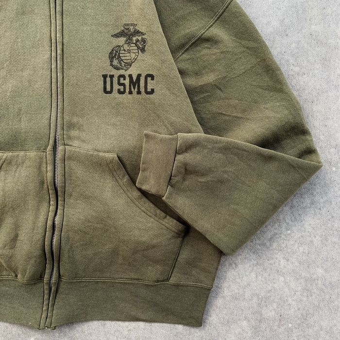 Vintage 1990s Faded Olive Green Soffe USMC Zip Hoodie | Grailed